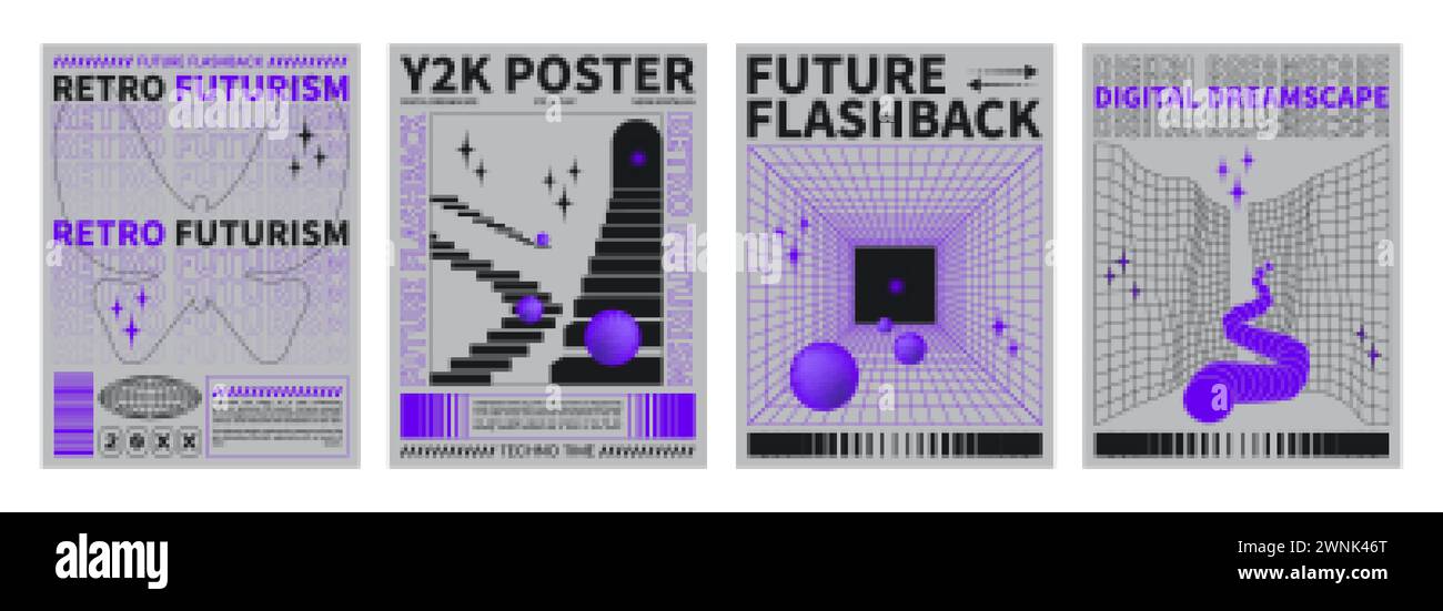 Poster design template in trendy y2k style with grid perspective ...