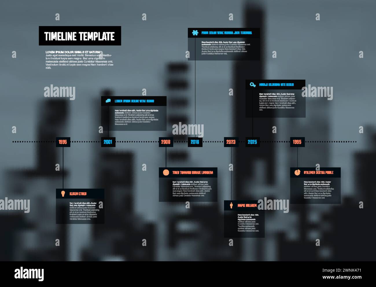 Simple dark horizontal timeline template with red and blue year blocks ...