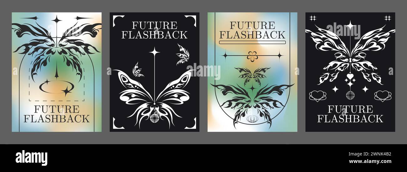 Y2k style boho aesthetic banners set. Vector realistic illustration of ...