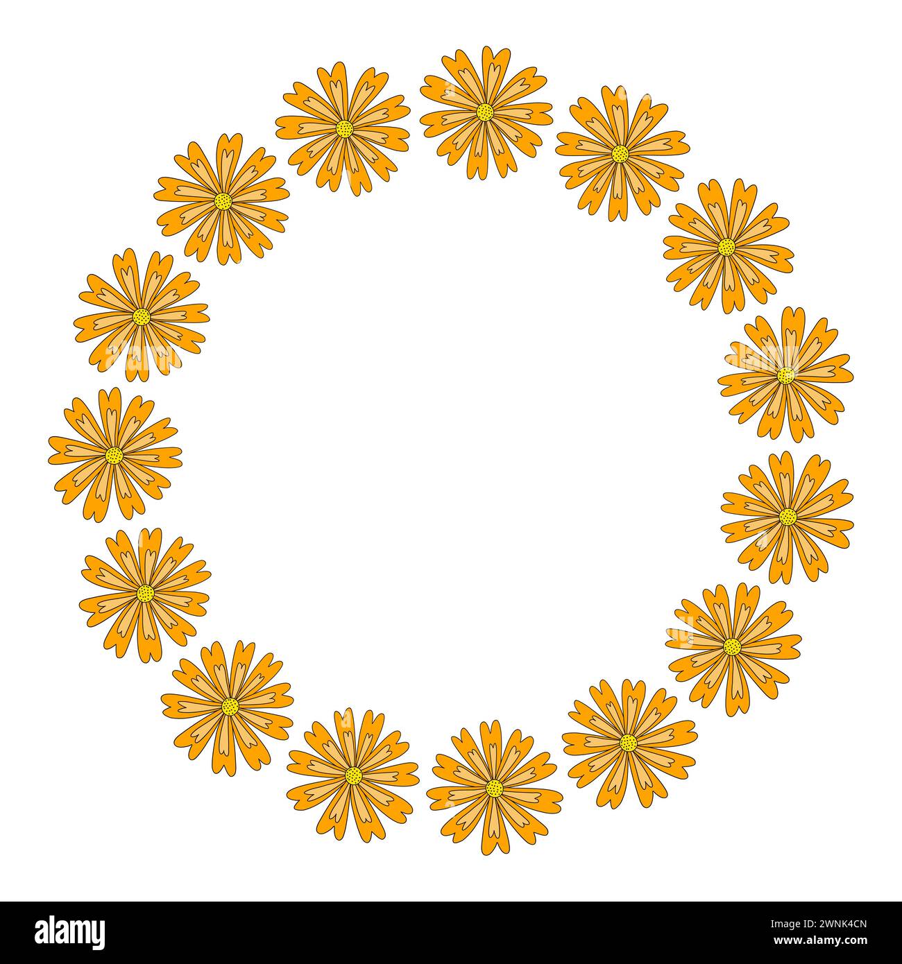 Round frame with yellow meadow flowers, spring design element, vector ...