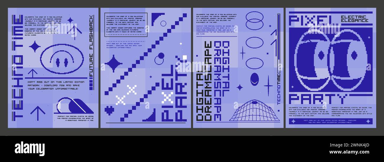 Retrowave aesthetic posters set. Vector illustration of retro ...