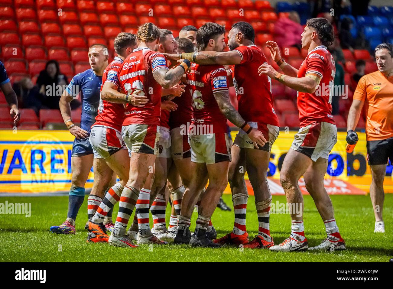 Salford players celebrate the try. Salford Red Devils Vs Hull KR ... Salford players celebrate the try. Salford Red Devils Vs Hull KR ...