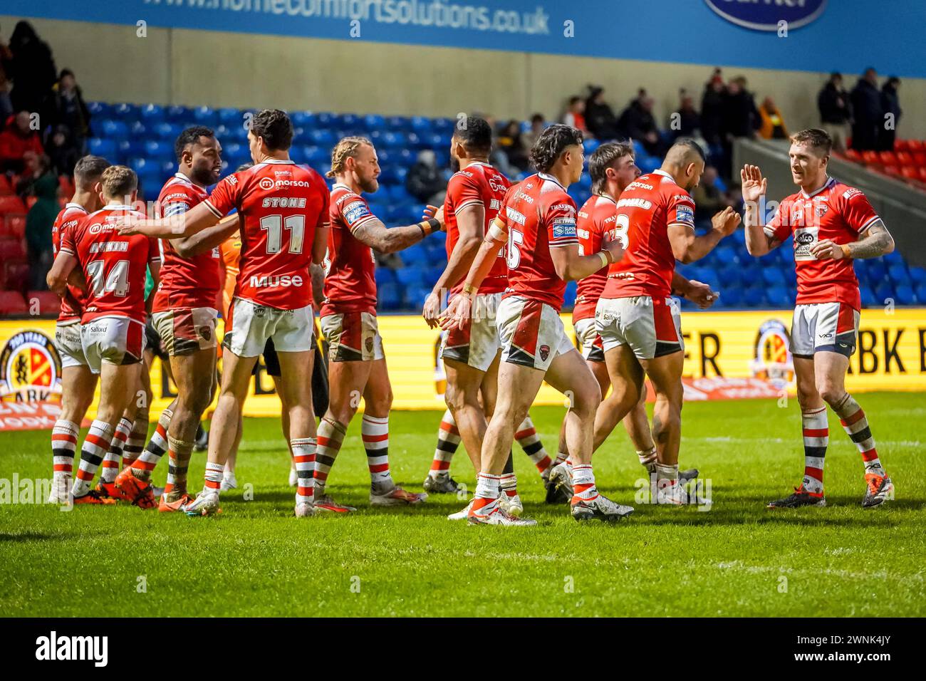 Salford players celebrate the try. Salford Red Devils Vs Hull KR ... Salford players celebrate the try. Salford Red Devils Vs Hull KR ...