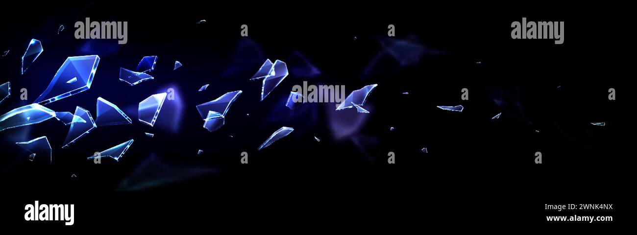 Broken glass pieces flying on black background. Vector realistic ...