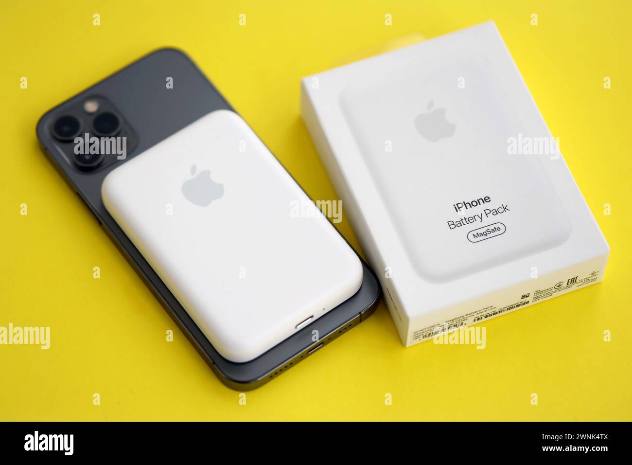 KYIV, UKRAINE - OCTOBER 31, 2023 Apple MagSafe battery device for ...