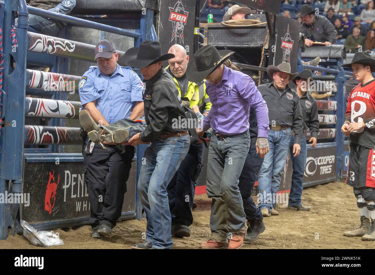 BRIDGEPORT, CONNECTICUT - MARCH 02: Travis Wimberley is being carried ...