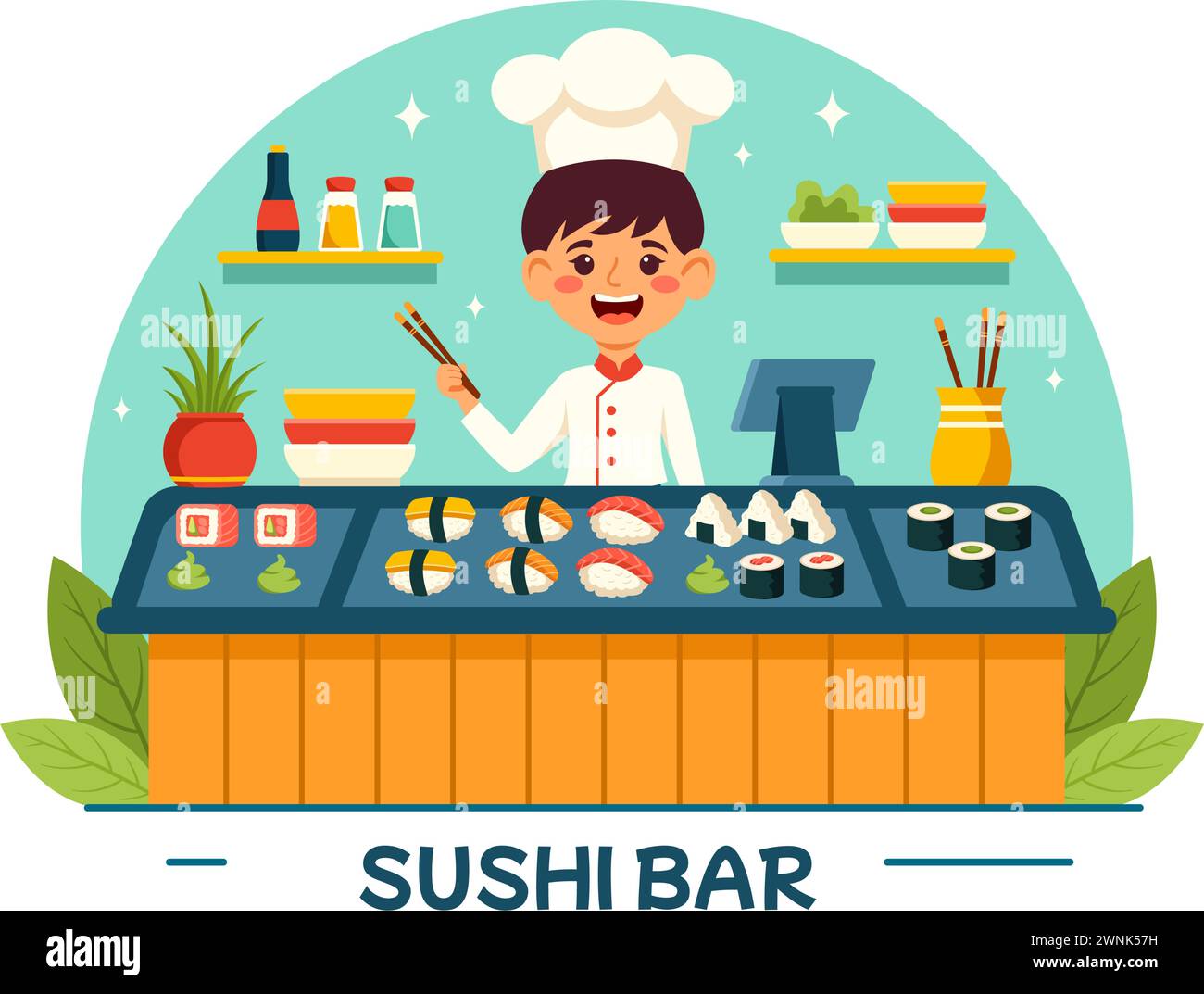 Sushi Bar Vector Illustration of Japan Asian Food or Restaurant of ...