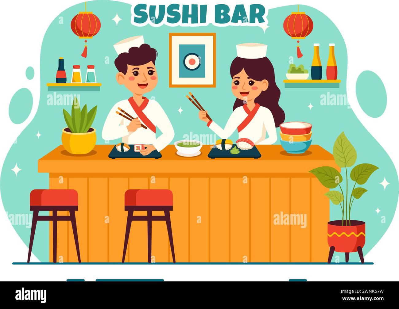 Sushi Bar Vector Illustration of Japan Asian Food or Restaurant of ...