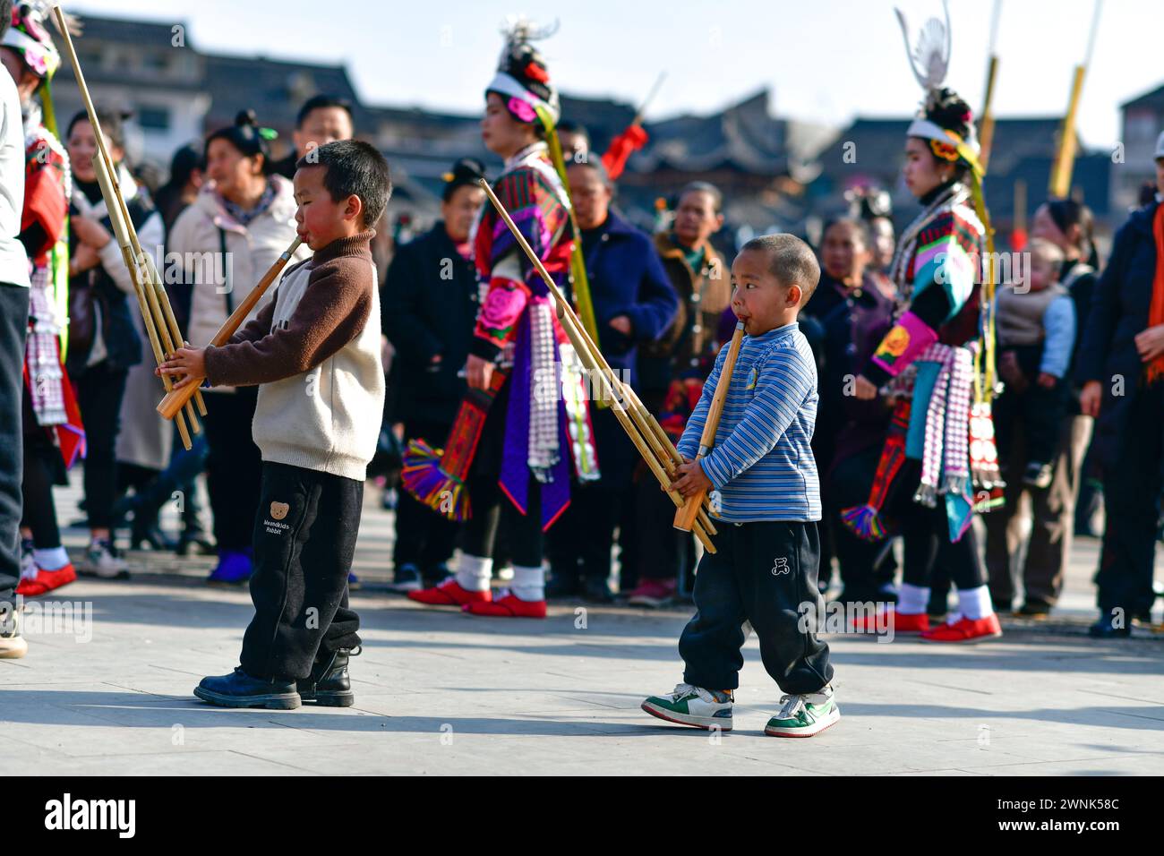 Kaili, China's Guizhou Province. 2nd Mar, 2024. Children perform ...