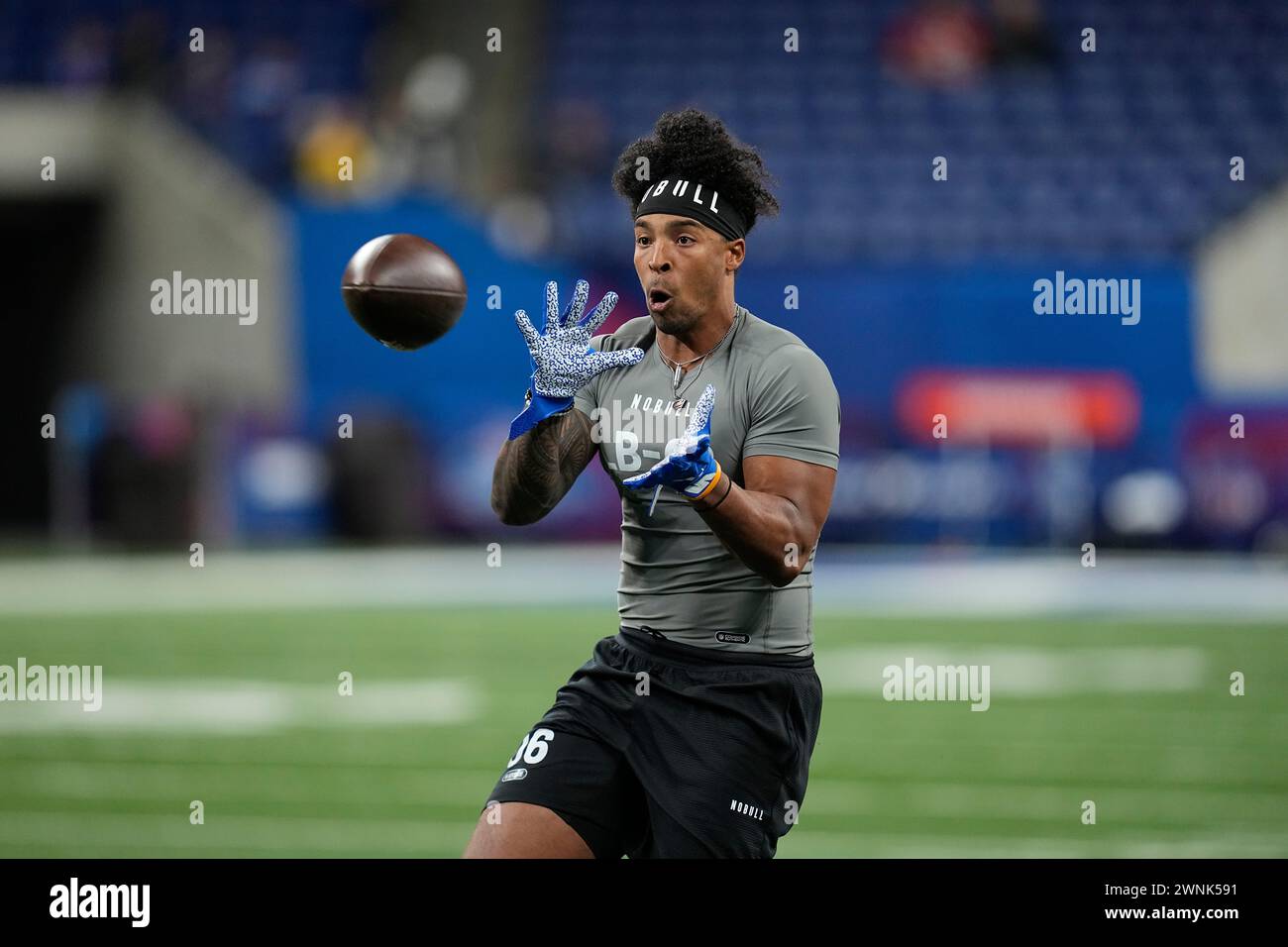 Ohio State linebacker Steele Chambers runs a drill at the NFL football ...