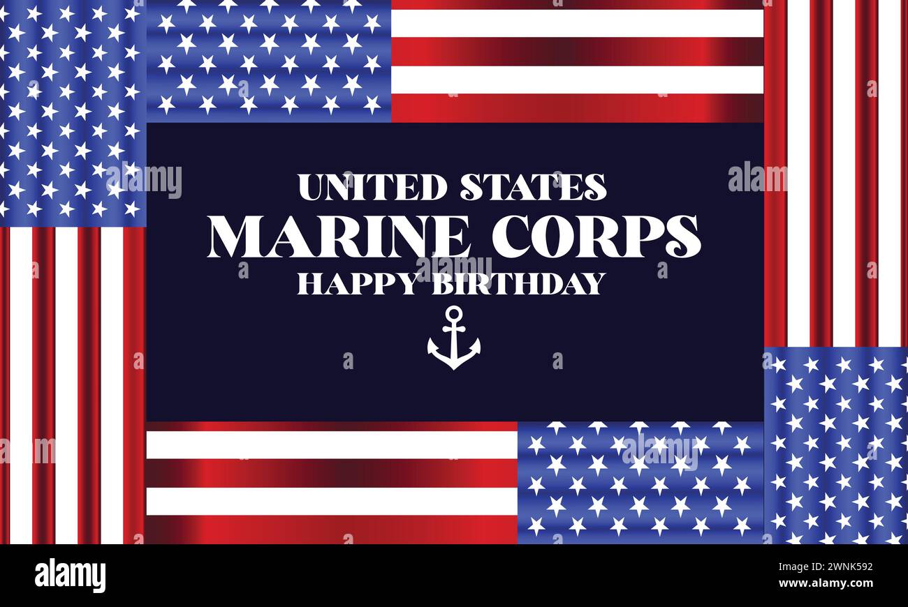 United states Marine Corps Happy Birthday Stylish text with usa flag ...