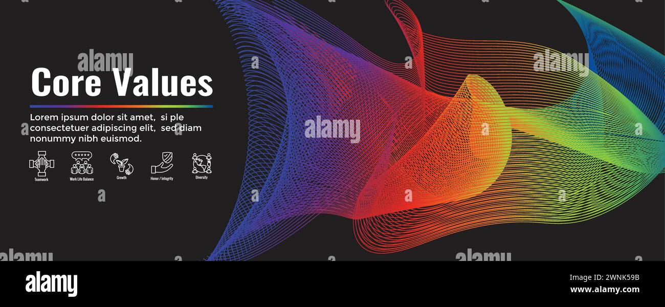 Core Values icon set and web header banner showing icons with core ...