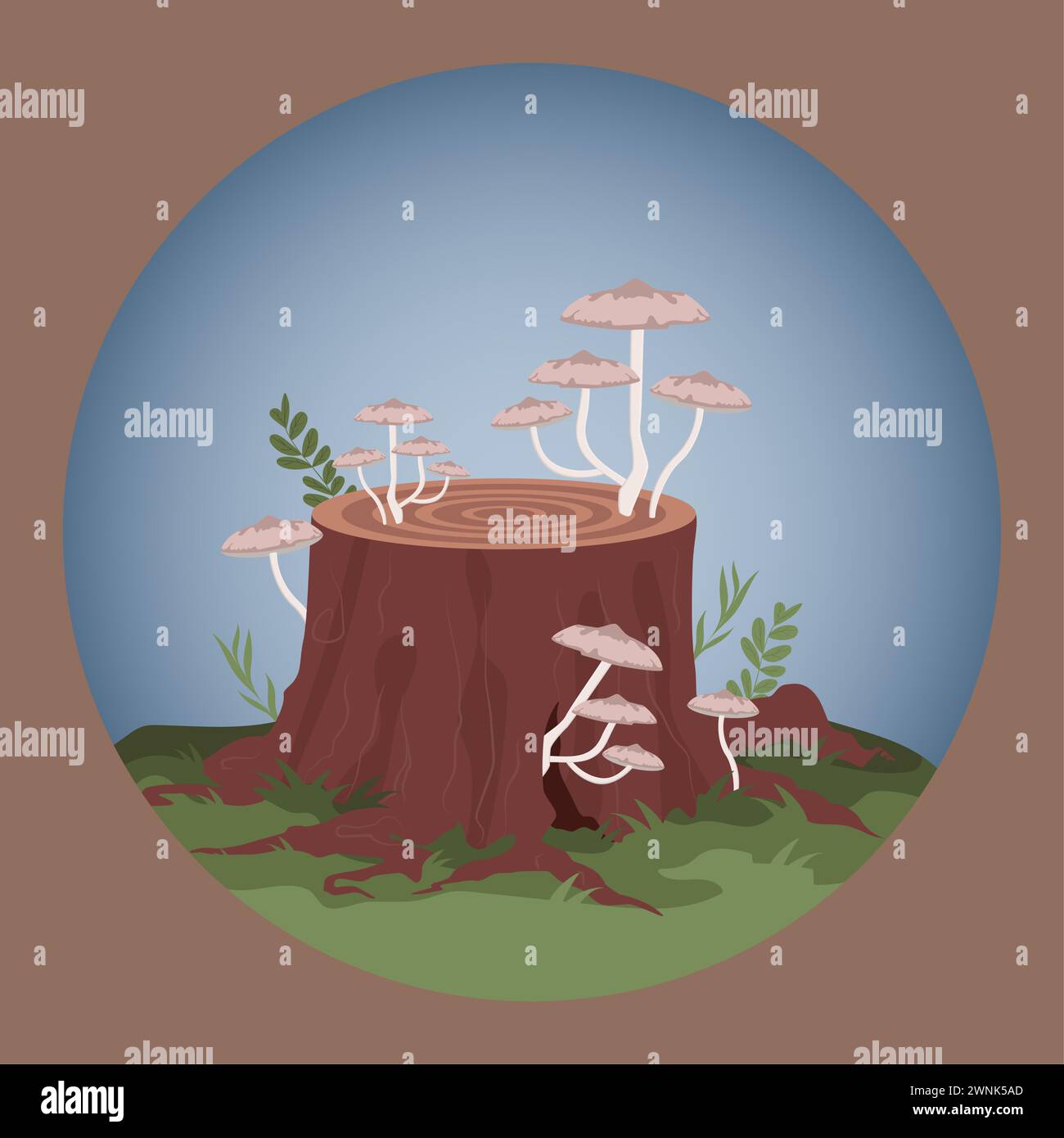 Colored realistic mushroom on log Vector Stock Vector Image & Art - Alamy