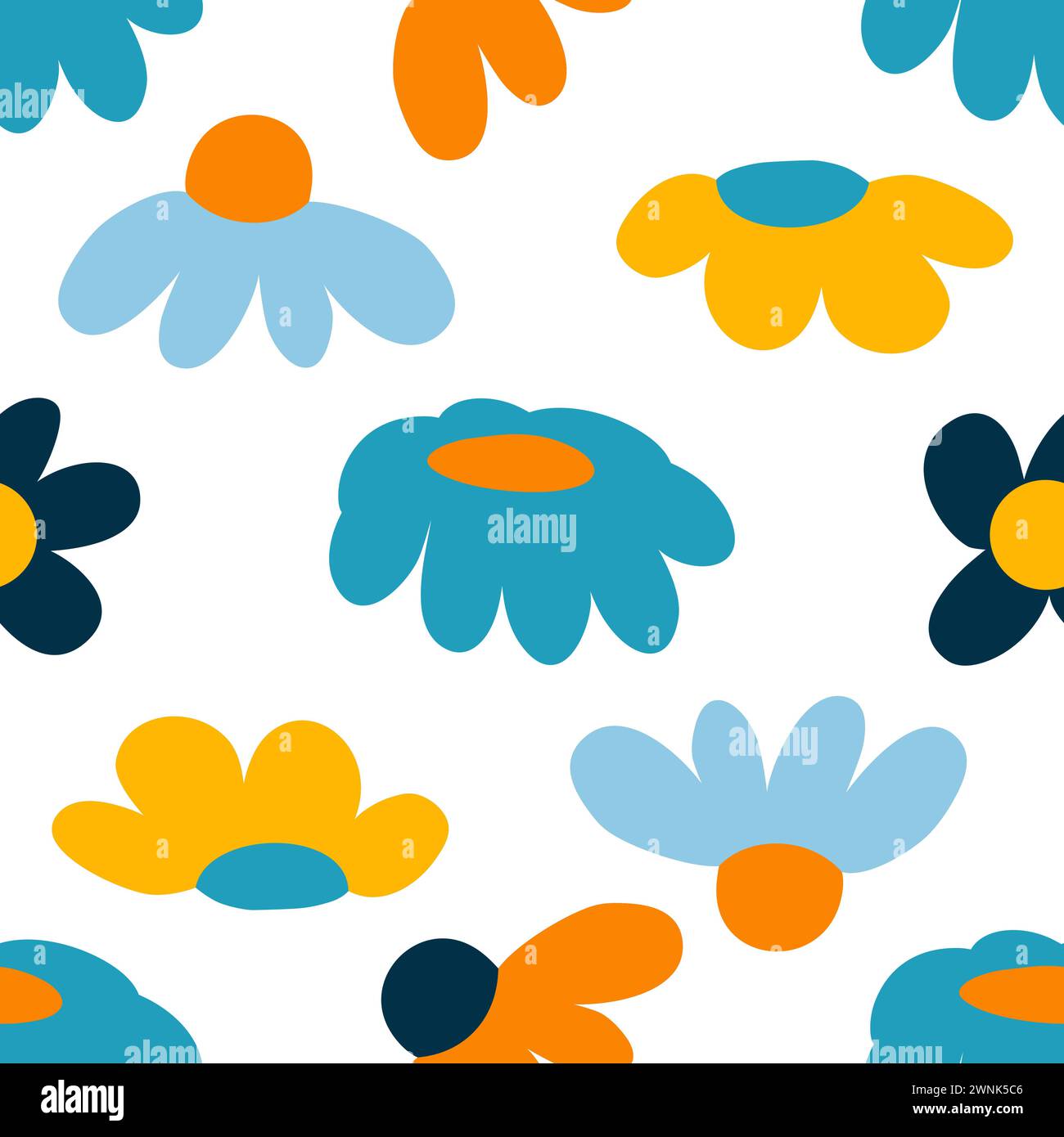 Seamless colorful pattern with simple daisy flowers vector illustration ...