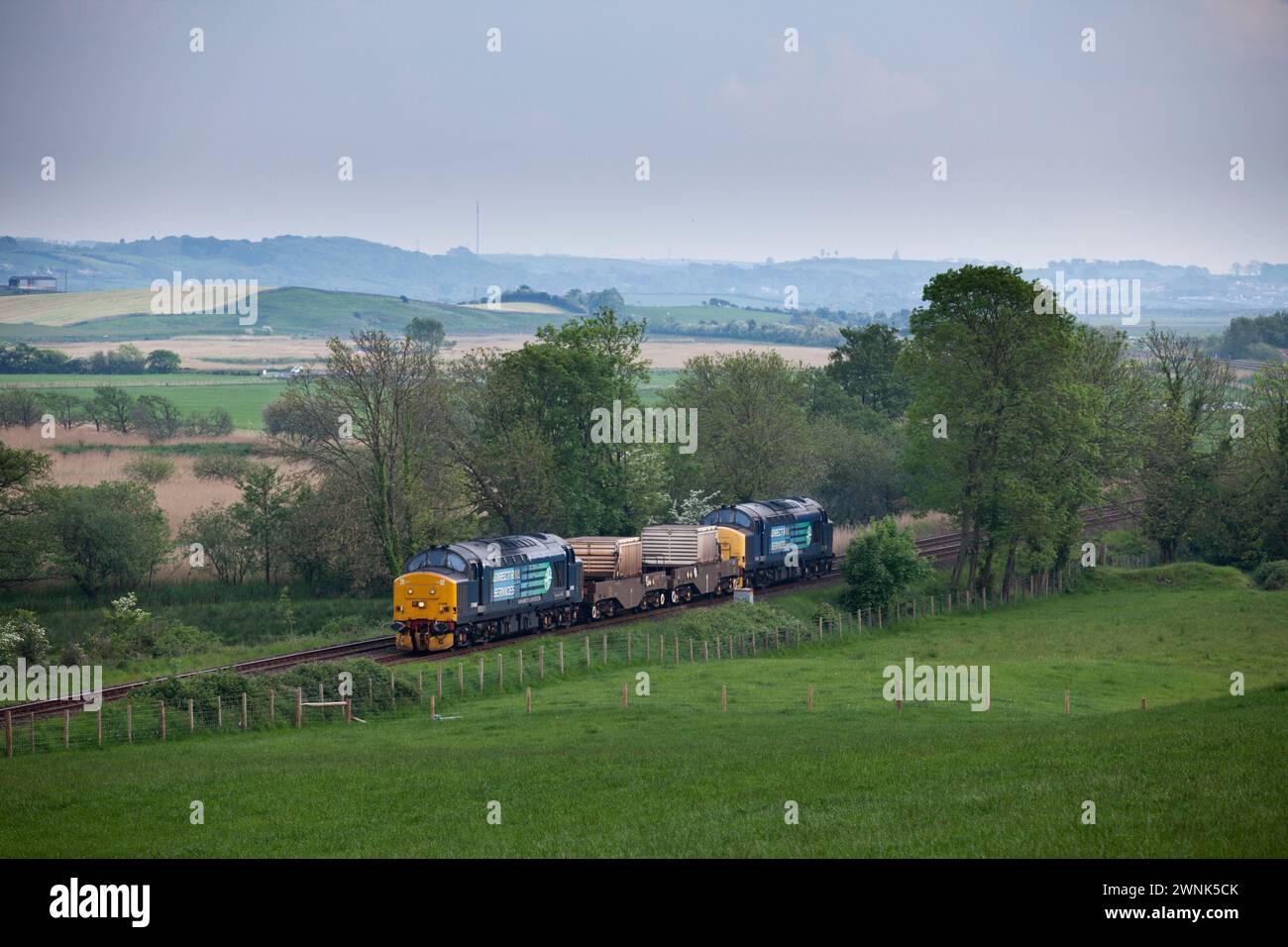 2 Direct Rail Services class 37 locomotives, with a Nuclear flask train ...