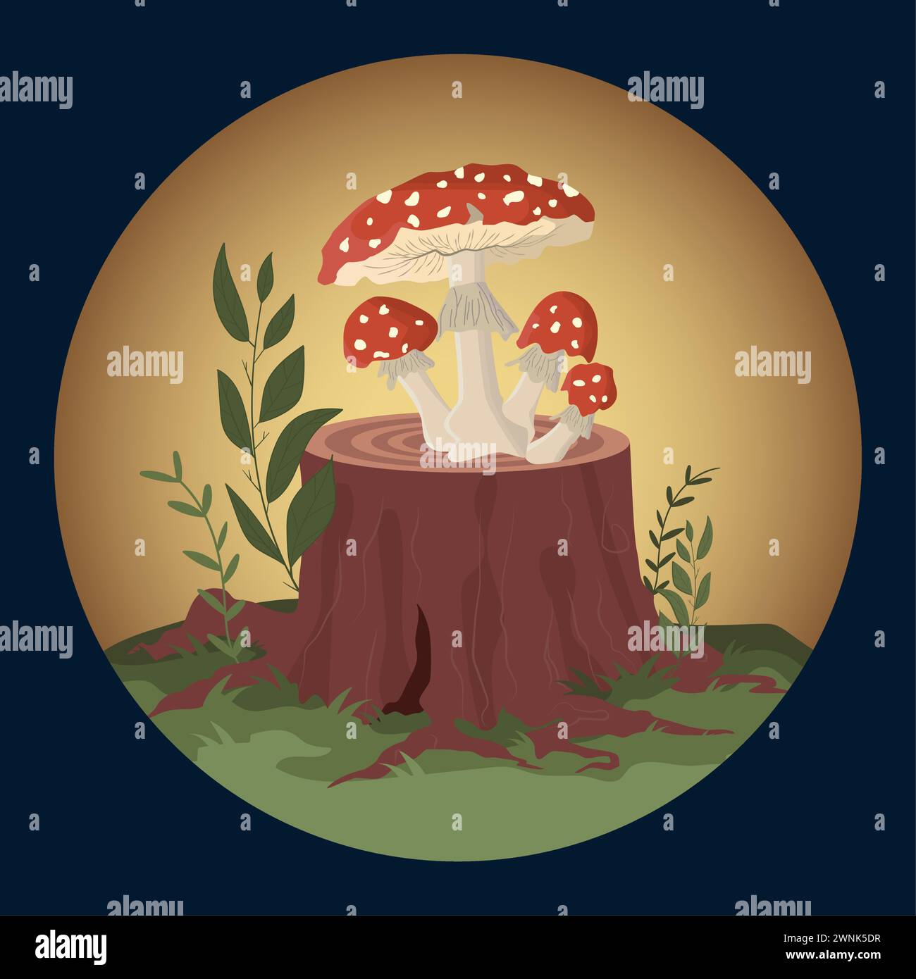 Colored realistic mushroom on log Vector Stock Vector Image & Art - Alamy