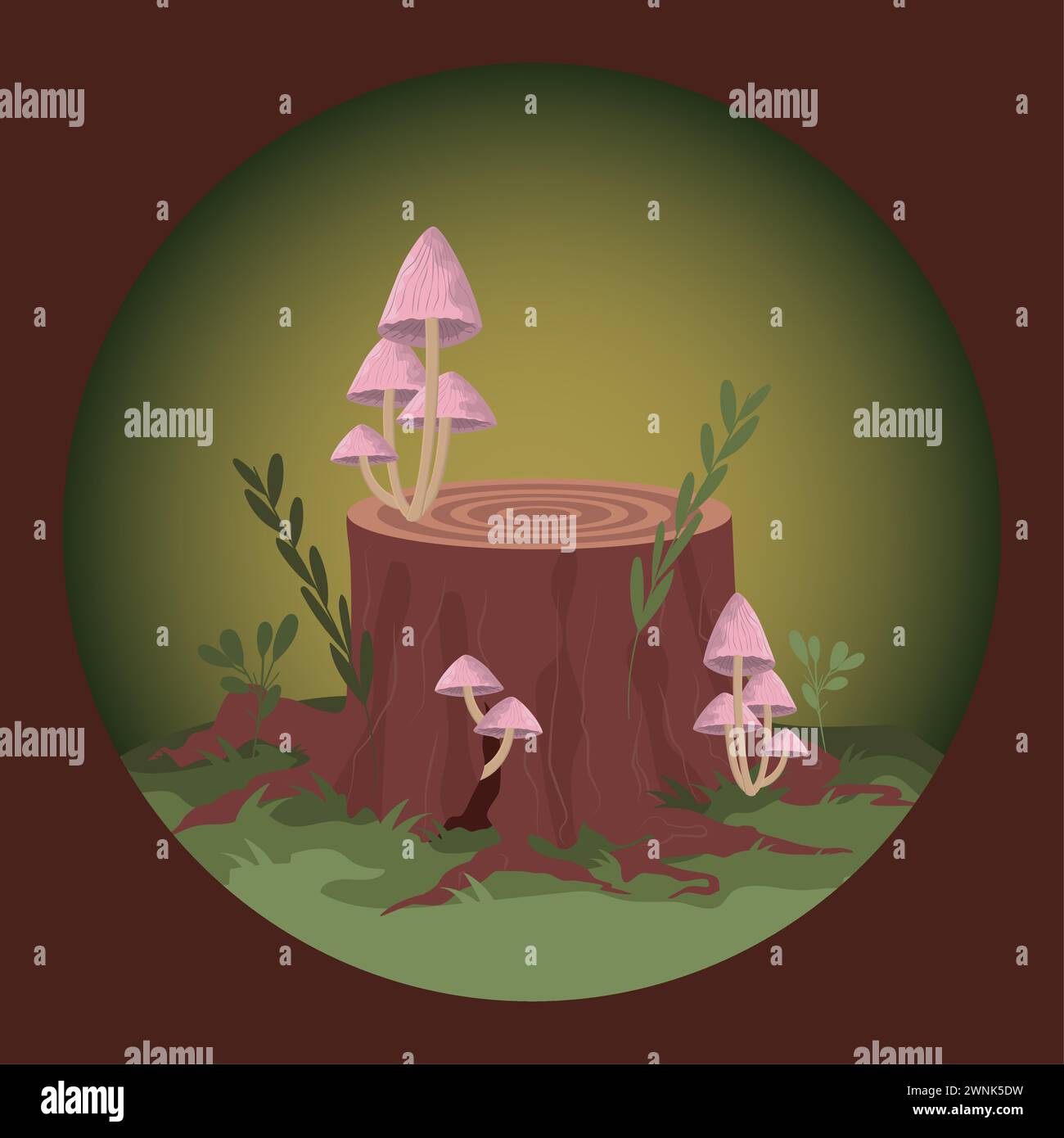 Colored realistic mushroom on log Vector Stock Vector Image & Art - Alamy