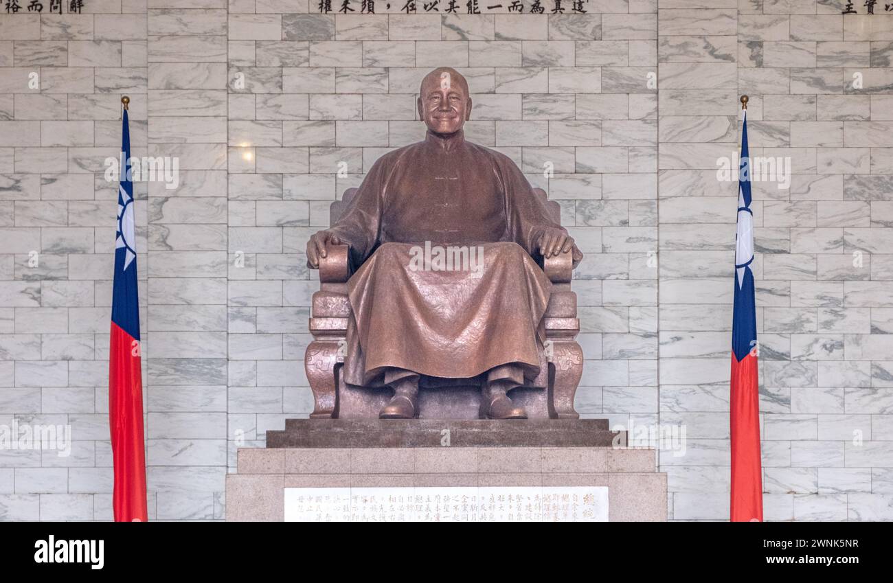 Bronze statue of Chiang Kai Shek, the first president of the Republic ...