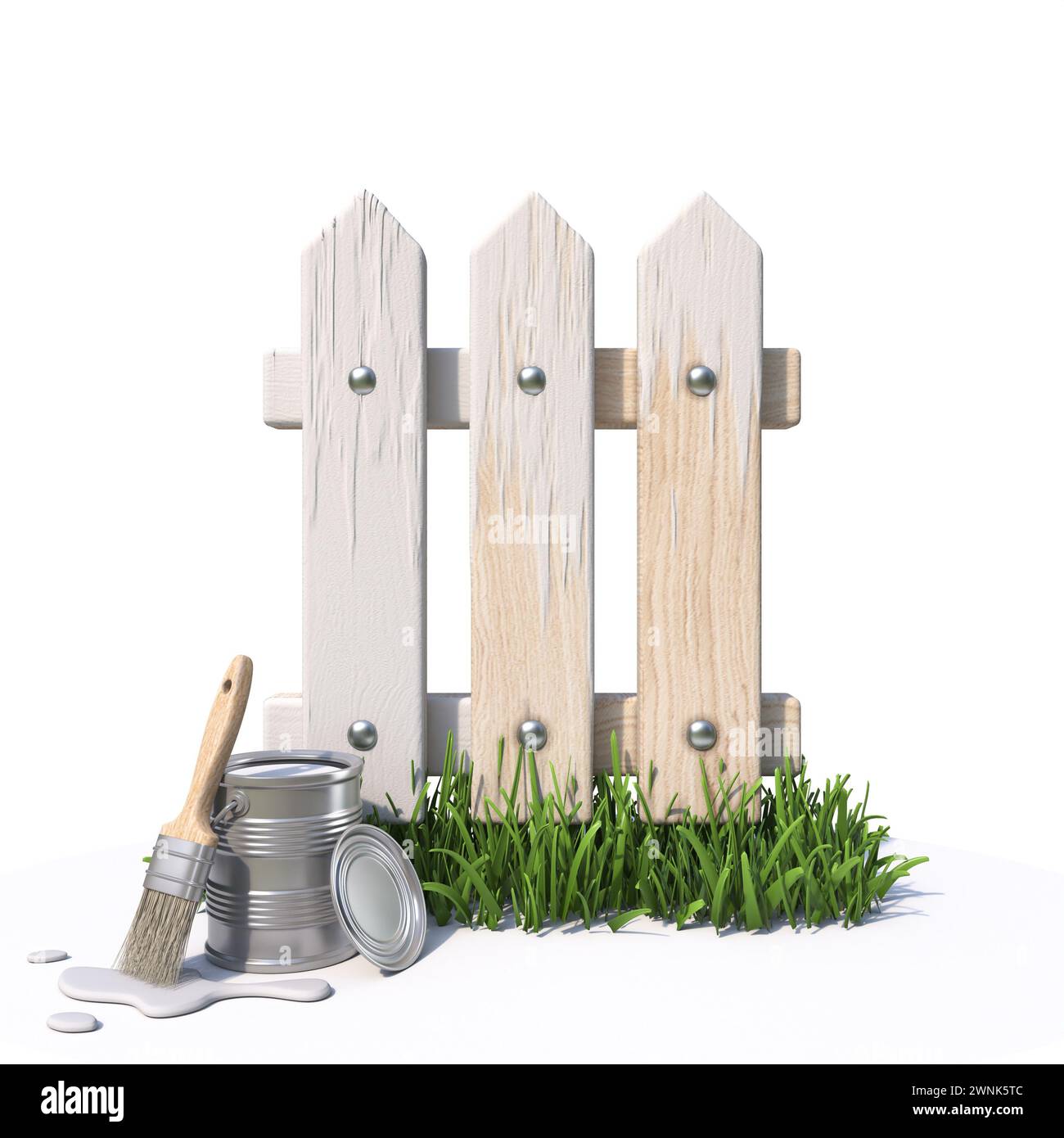Painting fence icon with grass and color tin 3D rendering illustration ...