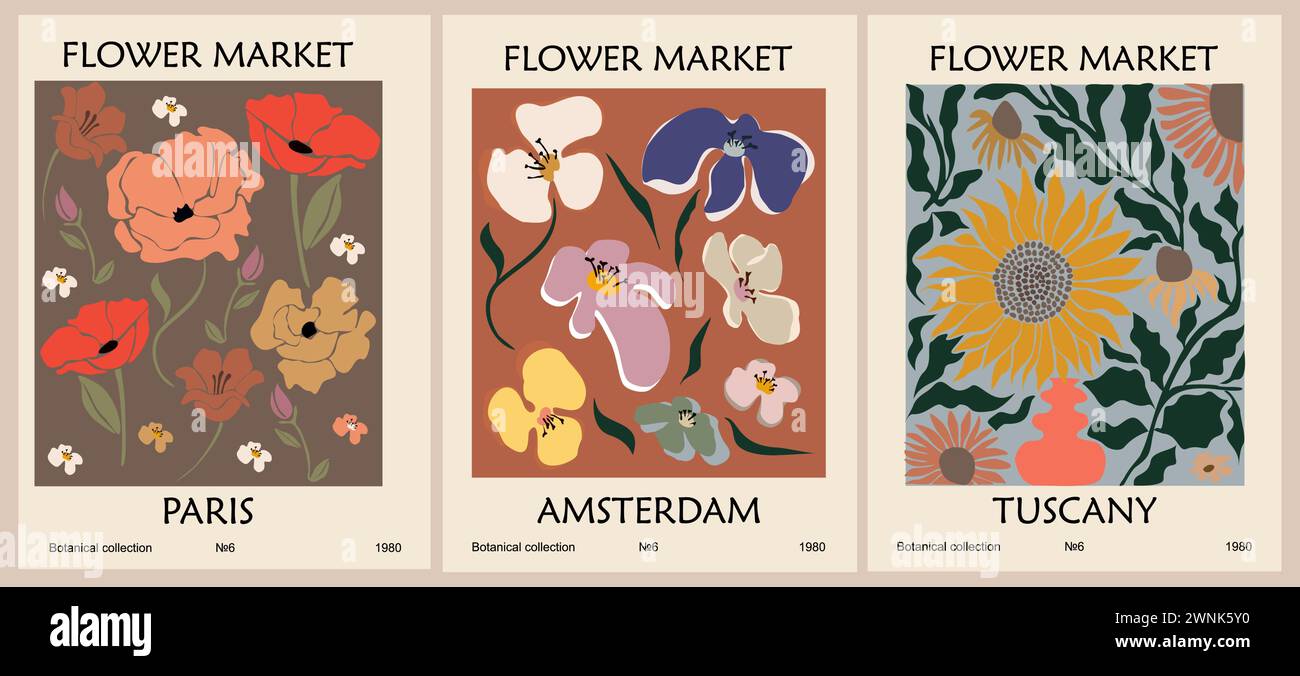 Set of abstract flower market posters vector art Stock Vector Image ...
