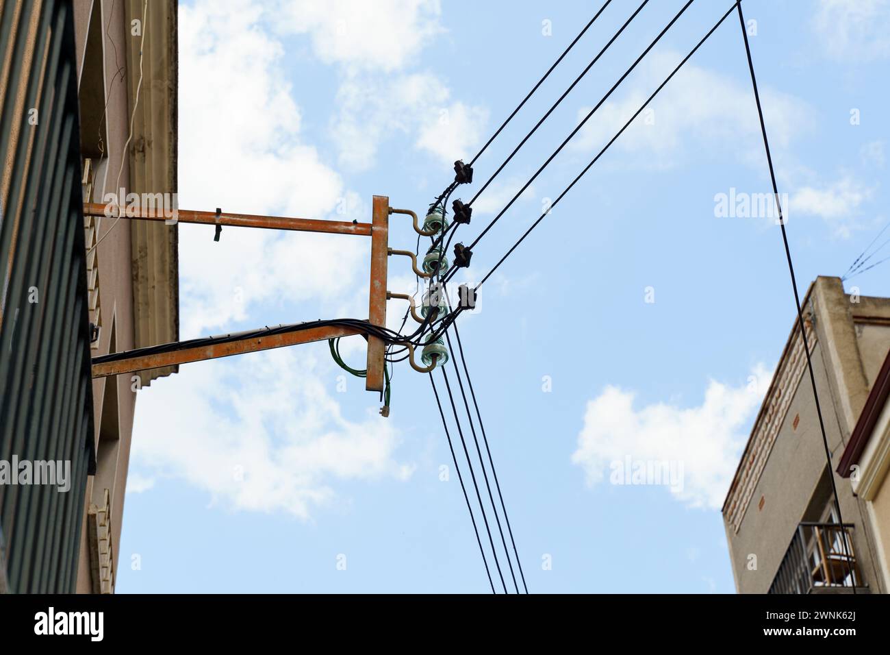 Wooden power pole lines insulators hi-res stock photography and images ...