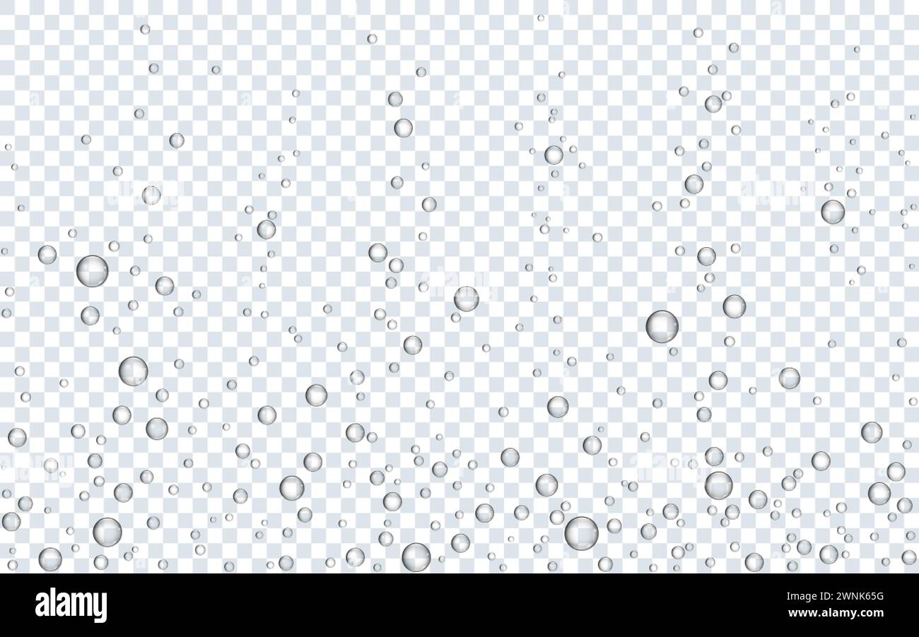 Bubbles water. Underwater sparks on transparent background. Realistic sparkling water. Fizzy air ...