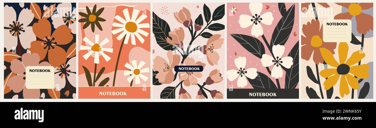 Set of notebook cover hand drawn floral designs Stock Vector Image ...
