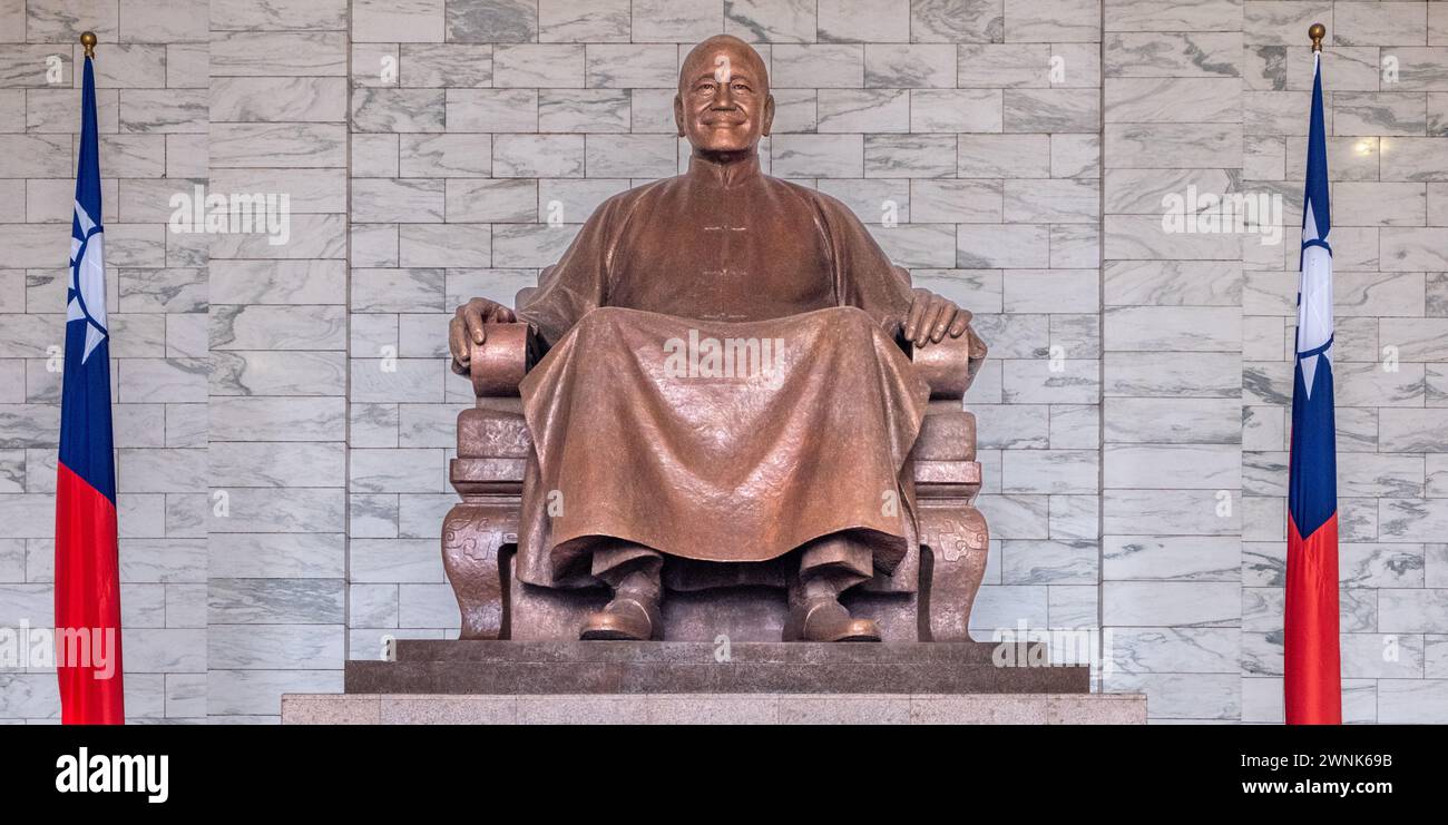 Bronze statue of Chiang Kai Shek, the first president of the Republic ...