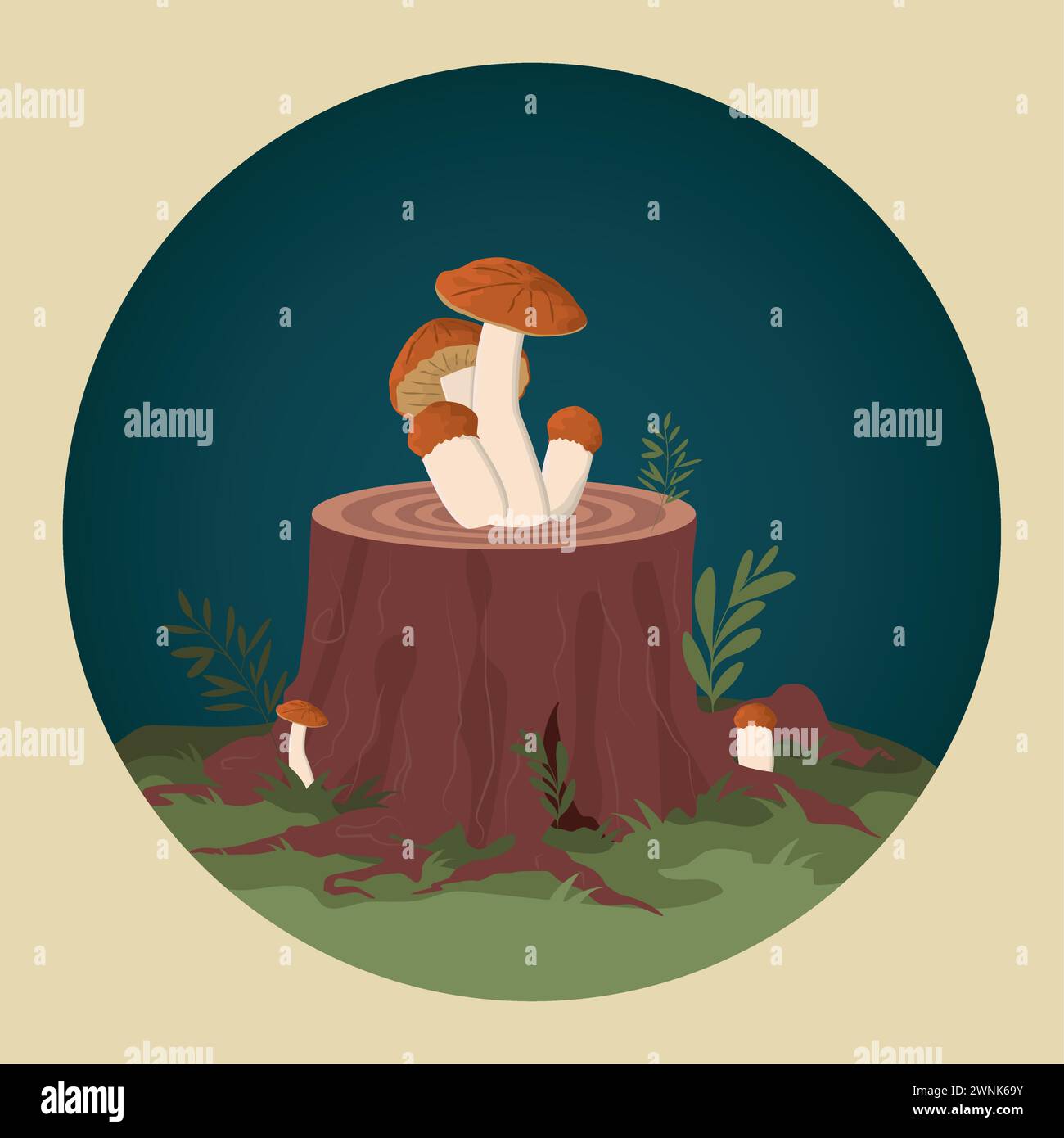 Colored realistic mushroom on log Vector Stock Vector Image & Art - Alamy