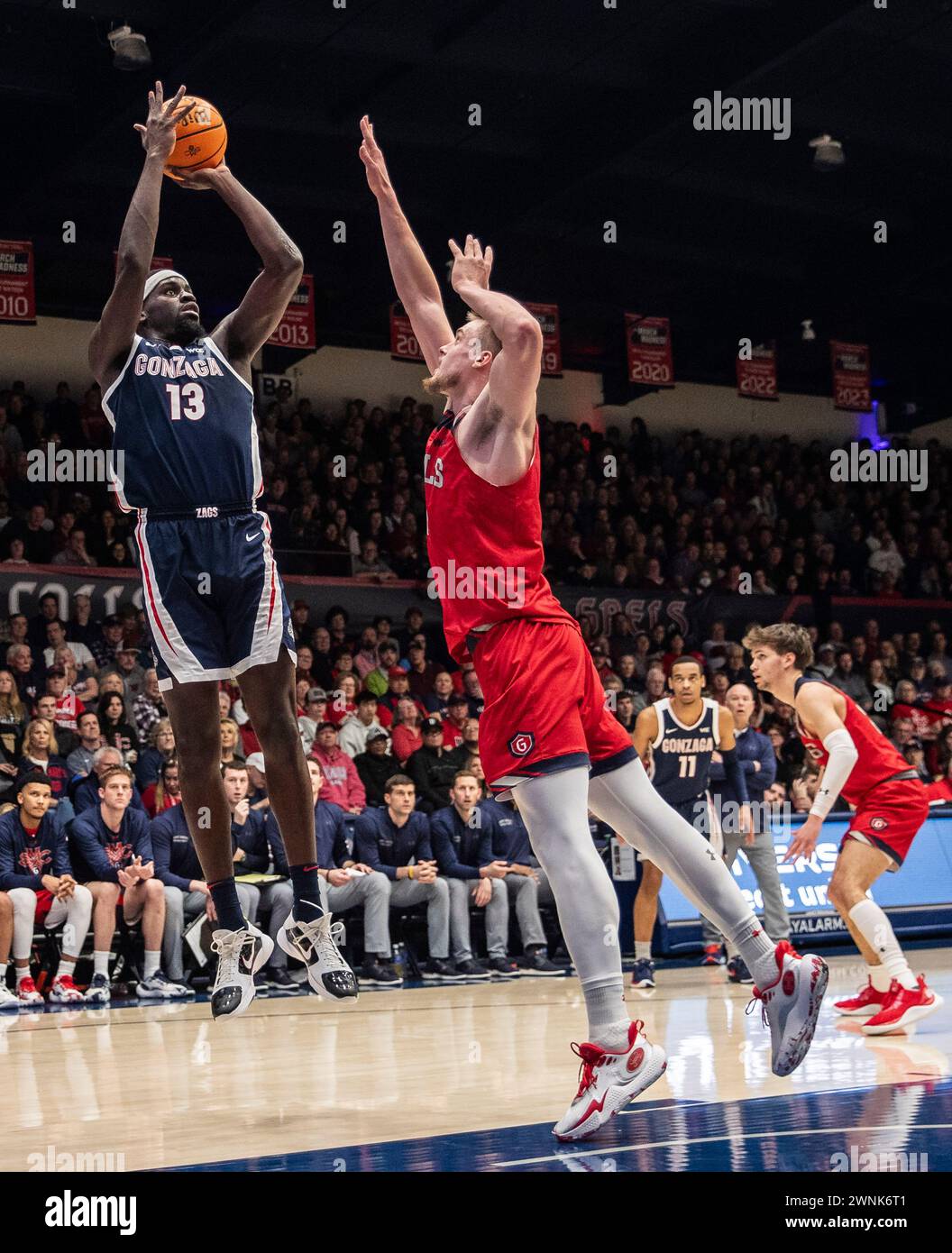 March 02 2024 Moraga, CA U.S.A. Gonzaga forward Graham Ike (13)shoots ...