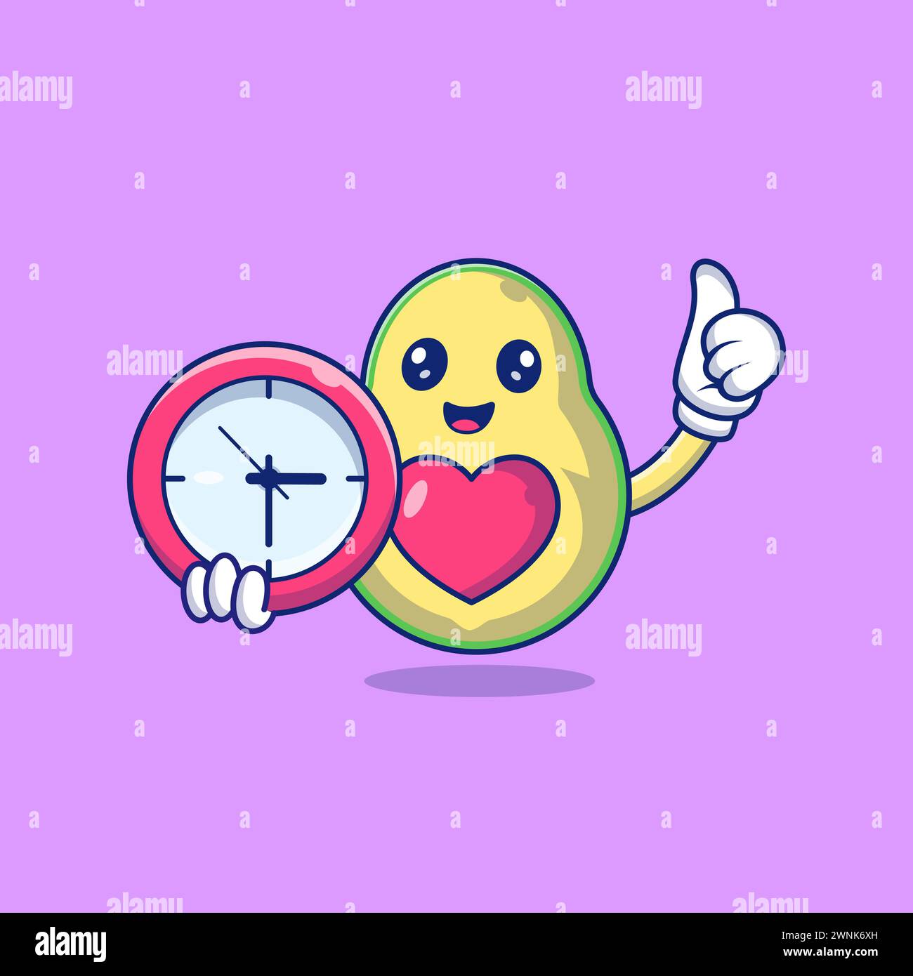Cute Avocado Holding Clock Character Vector Icon Illustration Stock ...