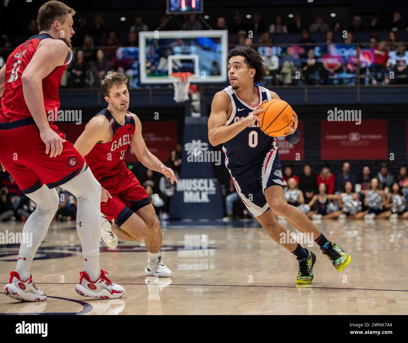 March 02 2024 Moraga, CA U.S.A. Gonzaga guard Ryan Nembhard (0)goes to ...
