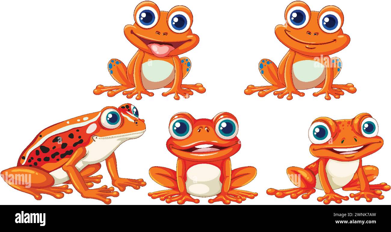 Set of cute, vibrant cartoon frog illustrations Stock Vector Image ...