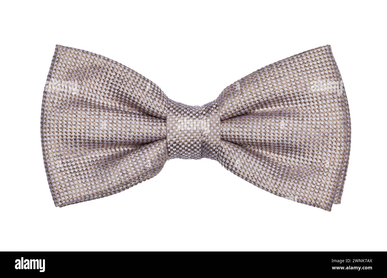 Top view close up of light brown beige bow tie, isolated on white ...