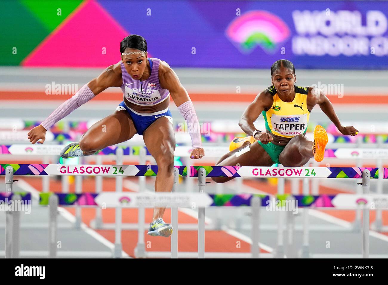 Cindy Sember, of Great Britain, and Megan Tapper, of Jamaica, compete ...