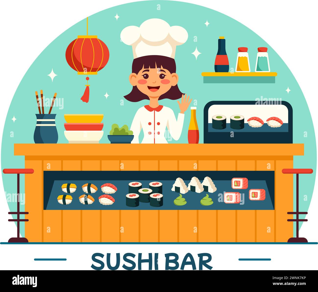Sushi Bar Vector Illustration of Japan Asian Food or Restaurant of ...