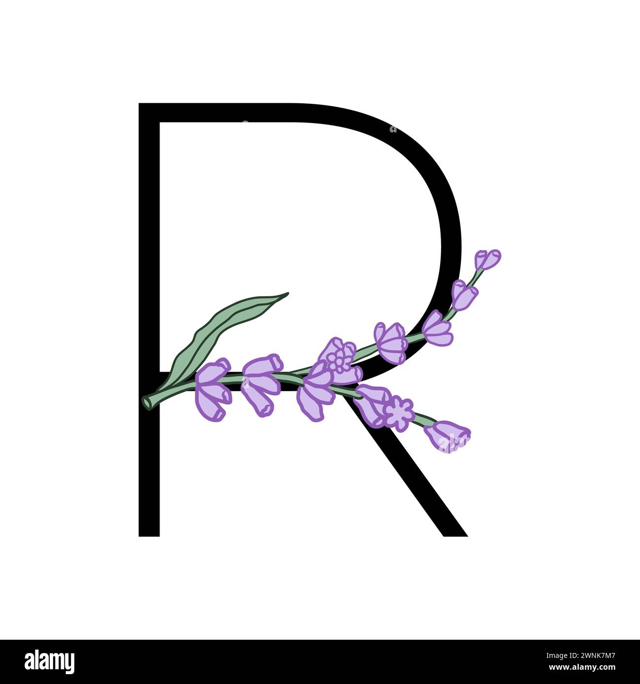 Lavender blossom violet little flower alphabet for design of card or ...