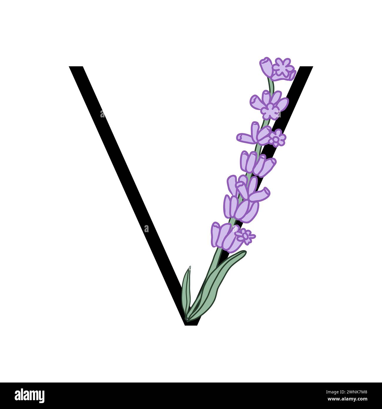 Lavender blossom violet little flower alphabet for design of card or ...
