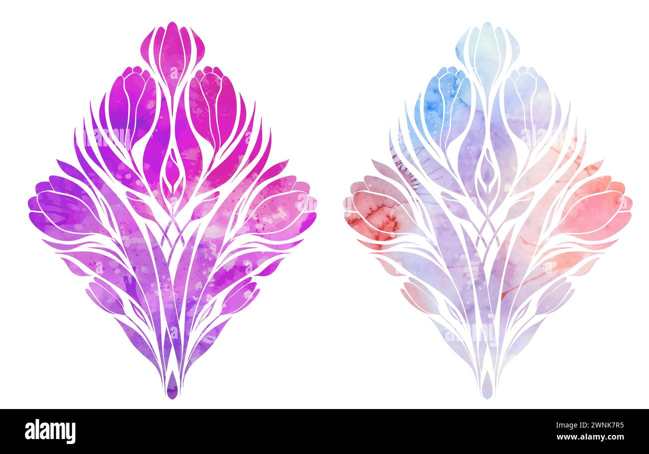 Set of vector watercolor of crocuses cliparts. Collection of silhouette ...