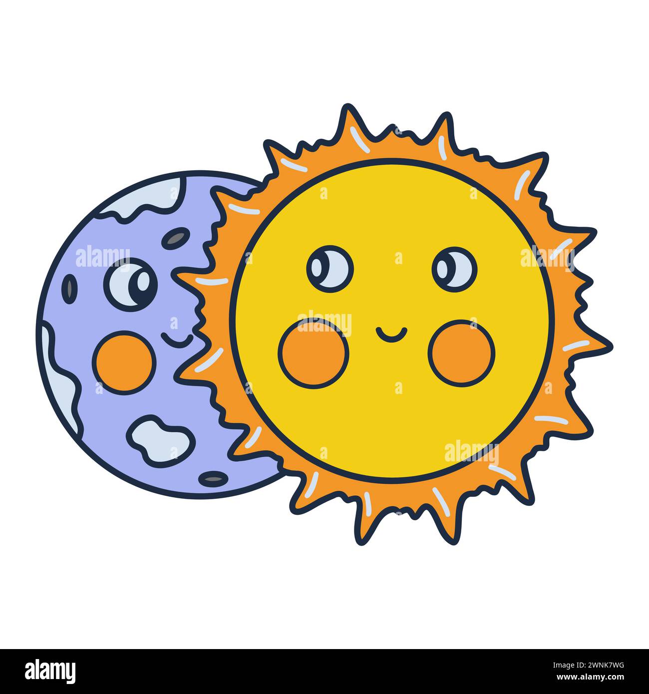 Lunar eclipse, initial phase. Colorful vector isolated illustration ...