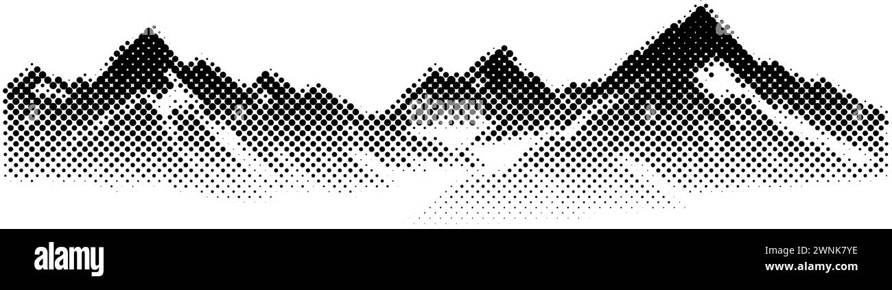 Black halftone mountain range. Grunge textured landscape terrain ...