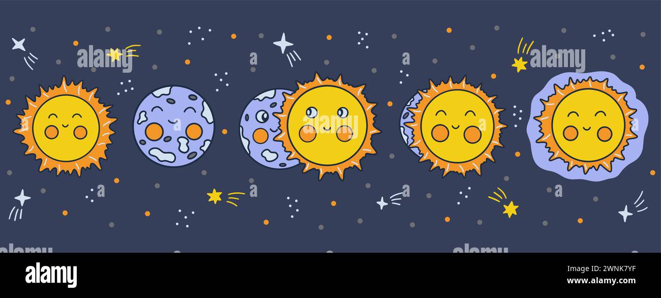 Lunar eclipse. Phases of onset of moon eclipse. Night sky with stars ...