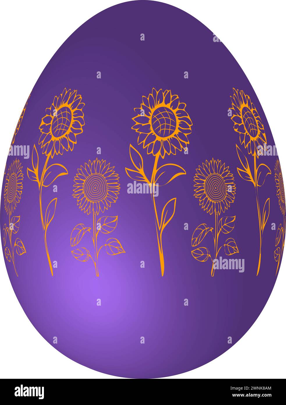 Realistic 3D egg decorated with outline sunflowers row motif drawing ...