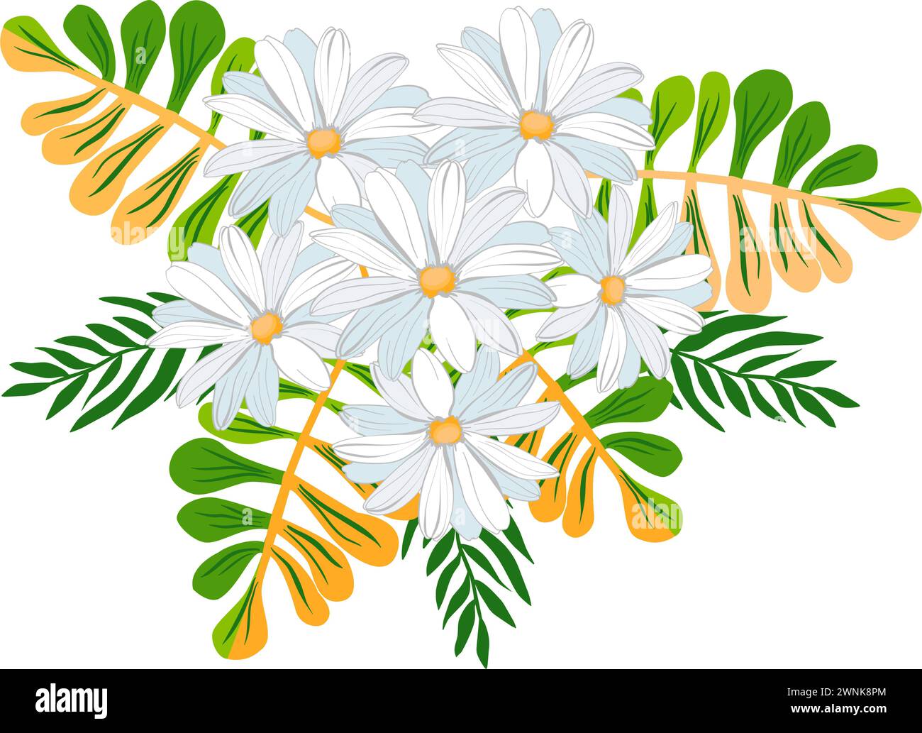 Bouquet of daisies with decorative branches vector illustration Stock ...
