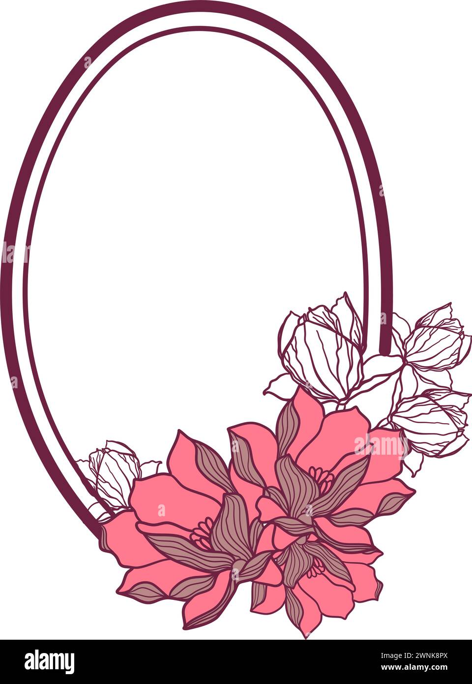 Oval floral frame with magnolia flower vector illustration Stock Vector ...