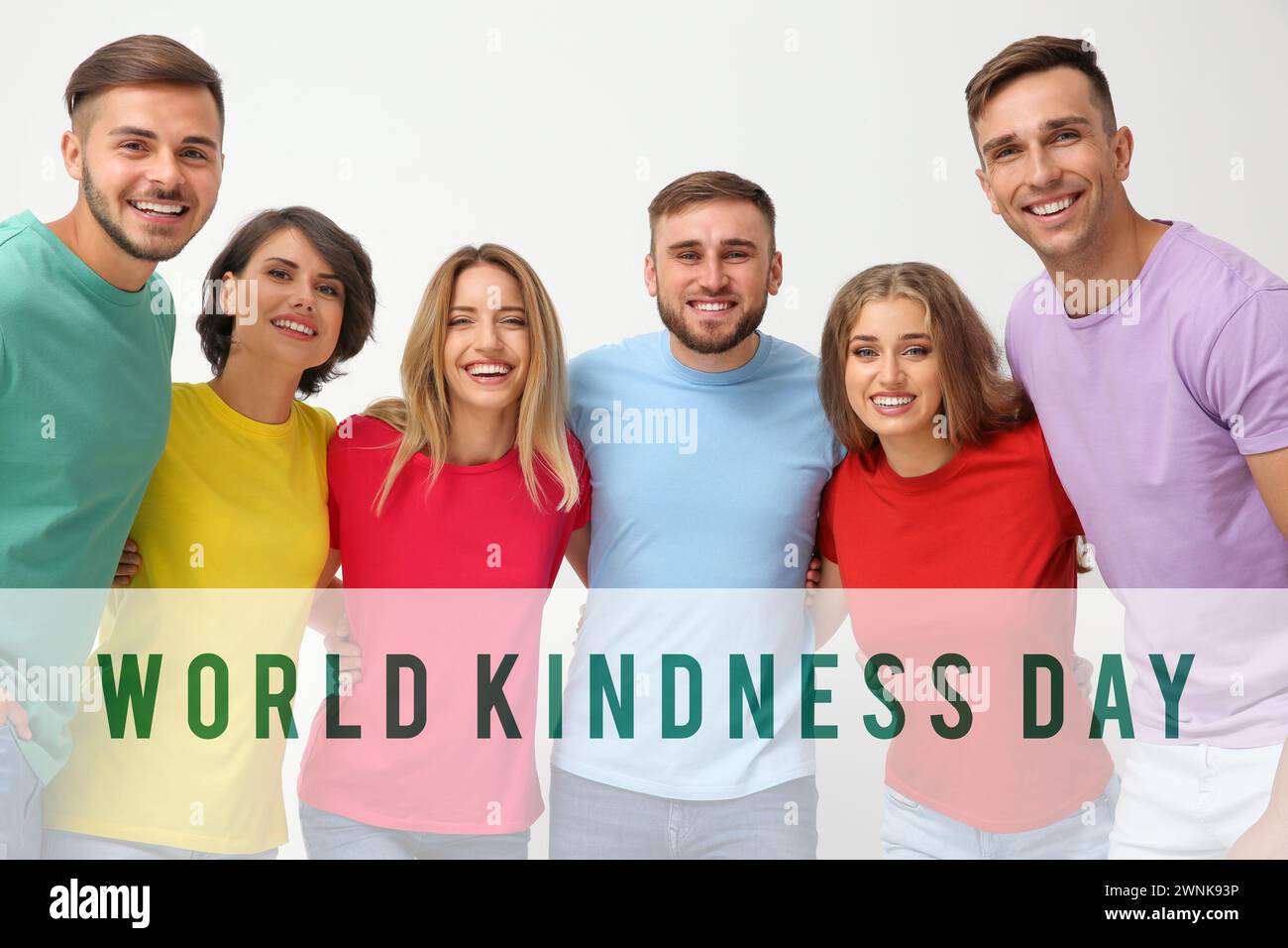 World Kindness Day. Group of happy young people on light background ...