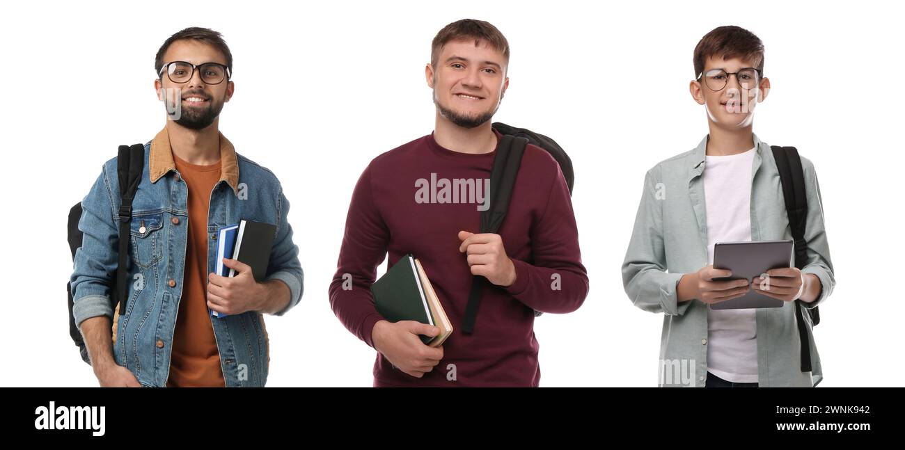 Group of happy students on white background Stock Photo - Alamy