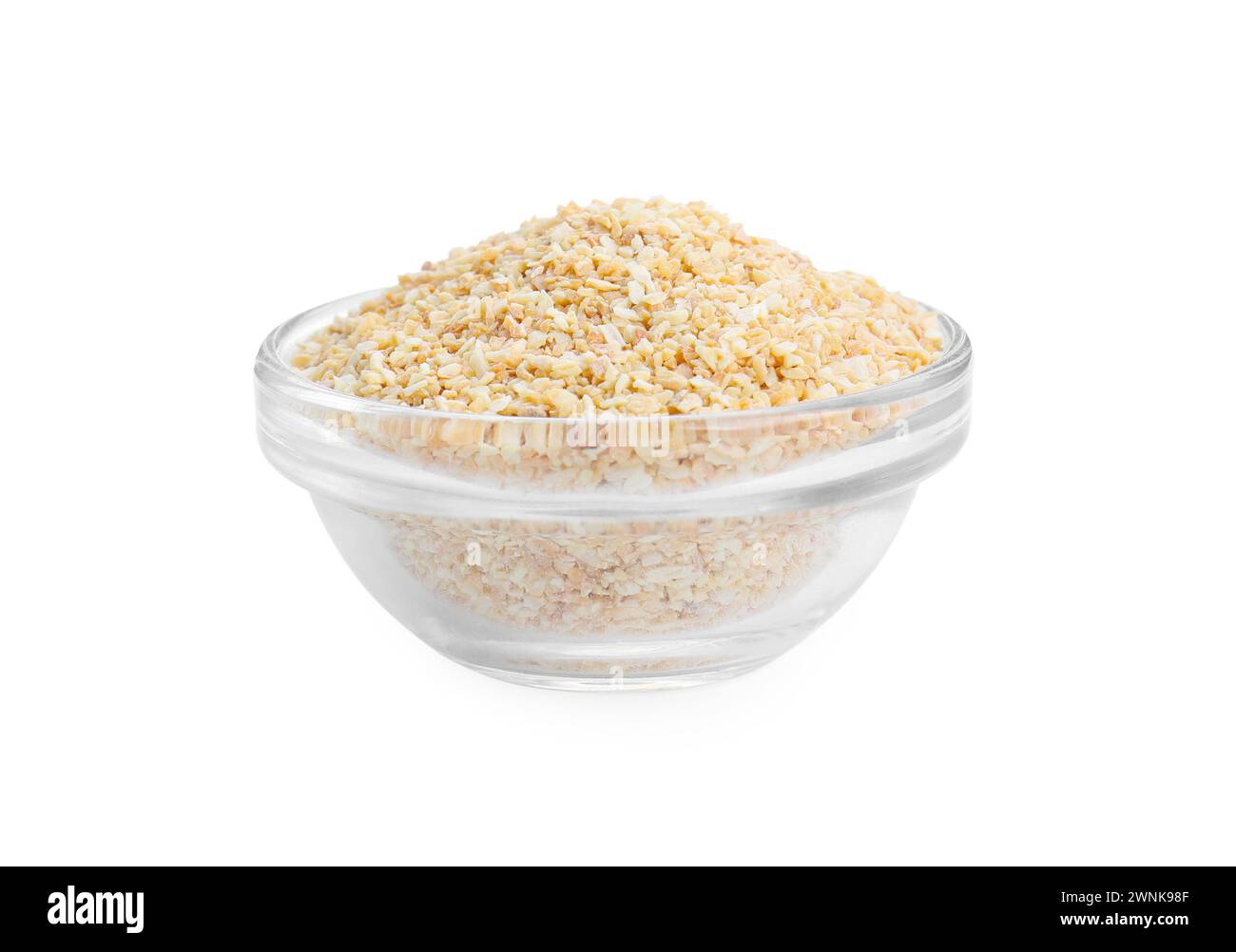 Dehydrated garlic granules in bowl isolated on white Stock Photo - Alamy