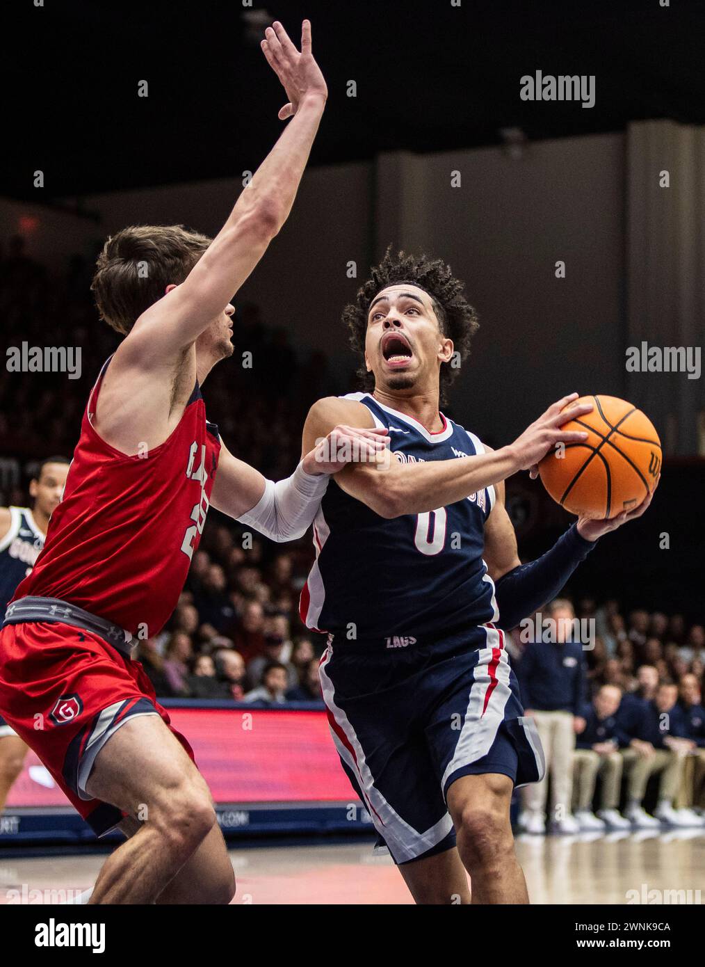 March 02 2024 Moraga, CA U.S.A. Gonzaga guard Ryan Nembhard (0)drives ...