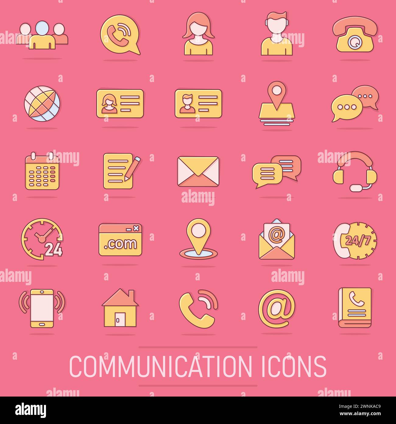 Contact icon set in comic style. Phone communication cartoon vector ...